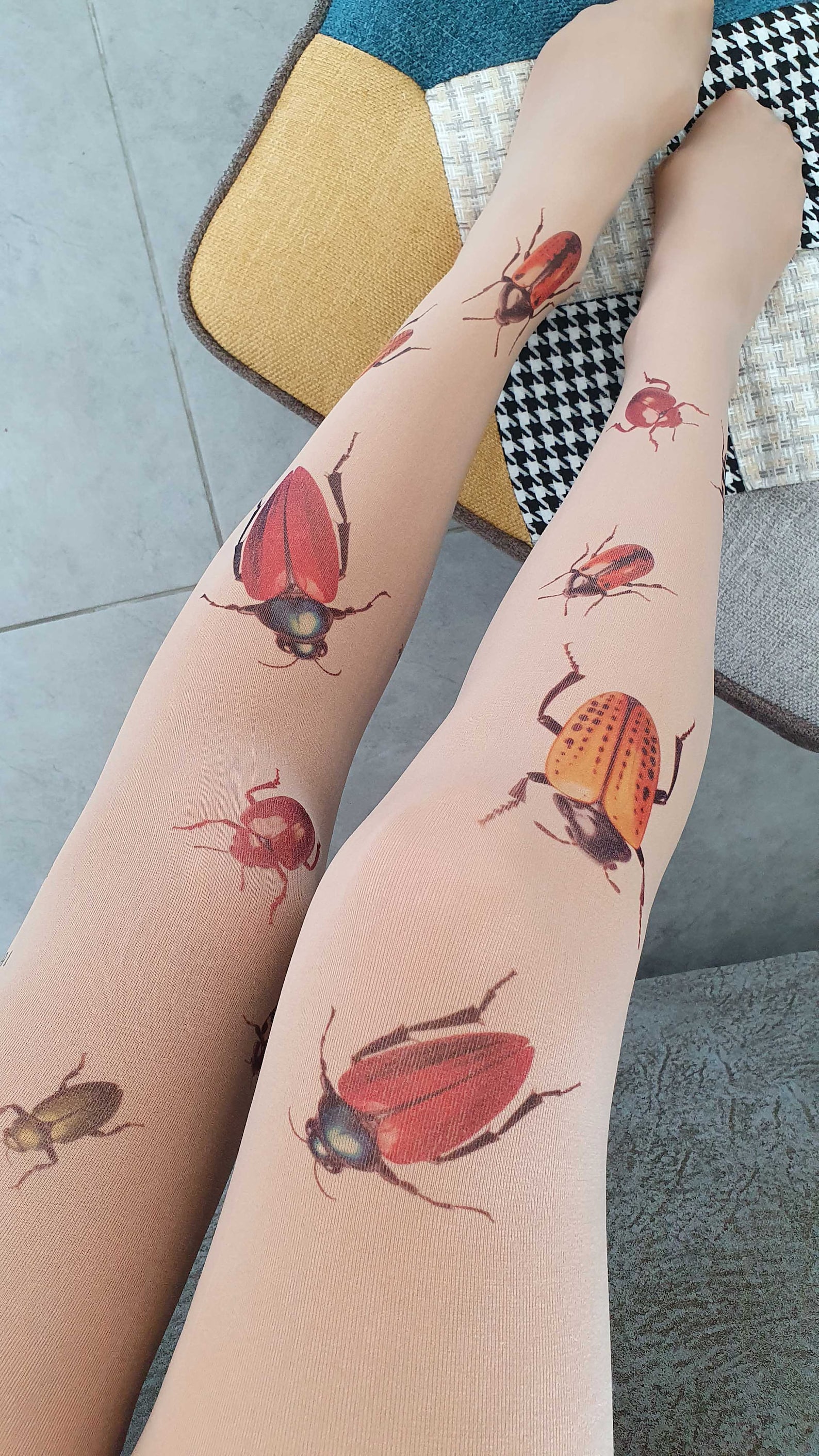 Bugs Opaque Tights, Insect Printed Tights, Beetles Print, Halloween ...