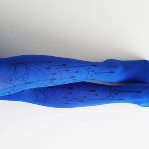 Beautiful Blue Opaque Printed Tights, Hand Printed Tights , Blue ...