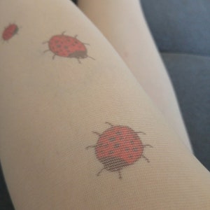 Ladybug Tattoo Tights, Semi-sheer Tights, Ladybugs Printed Tights ...