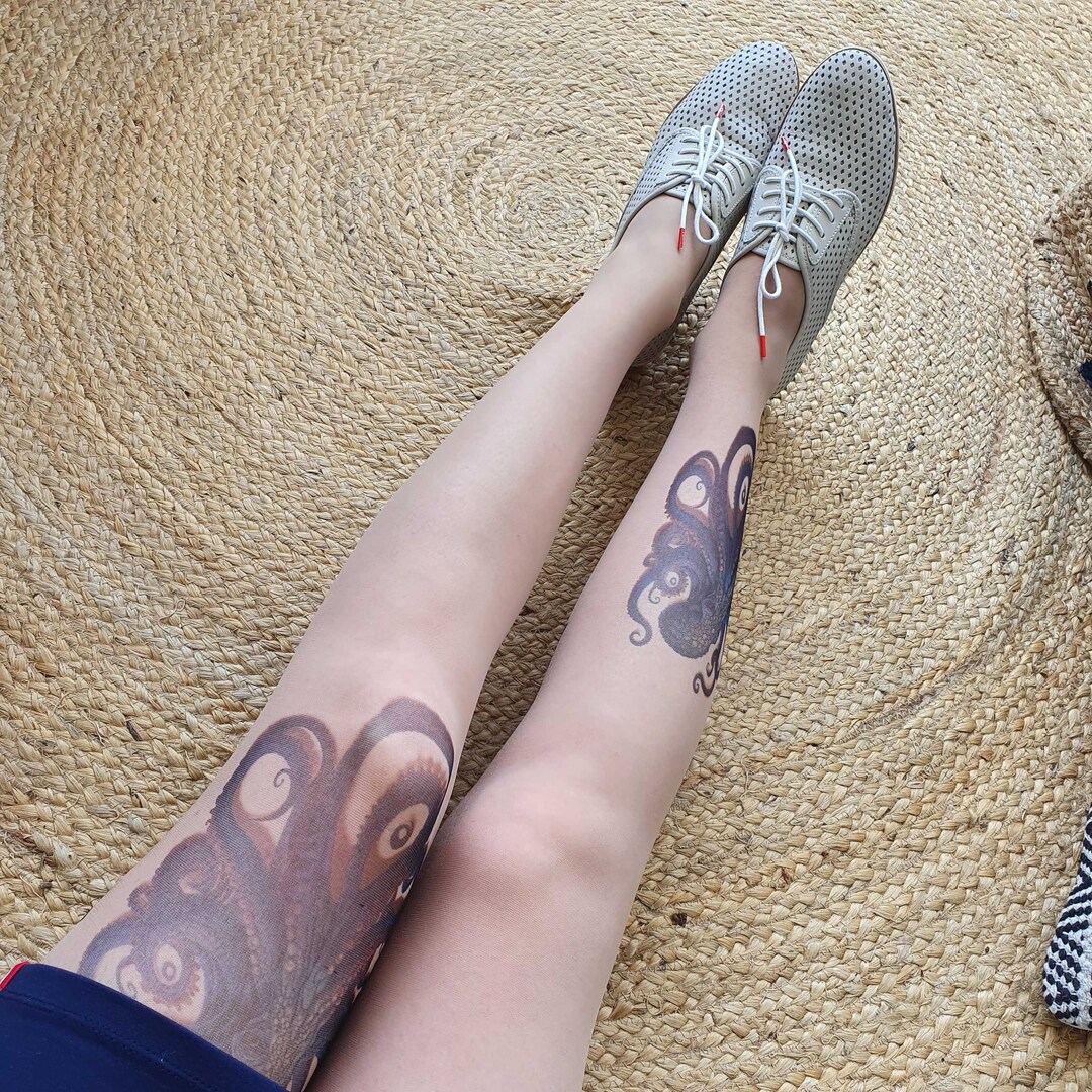 Octopus Semi-sheer Tattoo Pantyhose, Tentacles Print, Printed Pantyhose ...