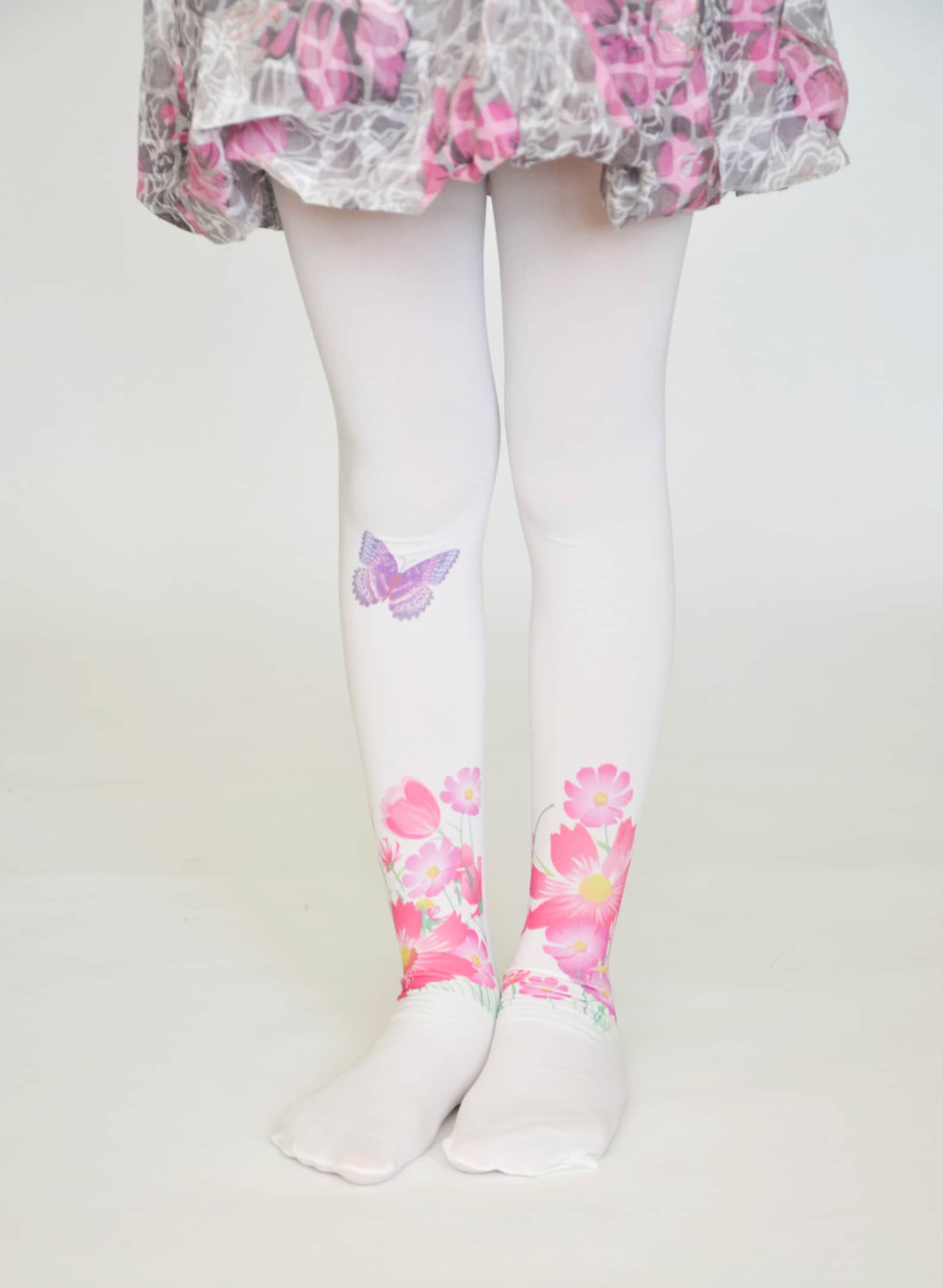 Girls Tights With Flowers and Butterflychildren Leggingskids - Etsy