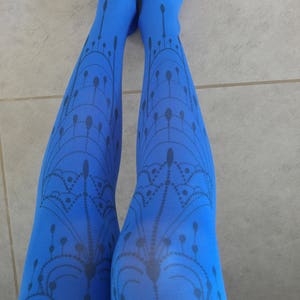 Beautiful Blue Opaque Printed Tights, Hand Printed Tights , Blue ...