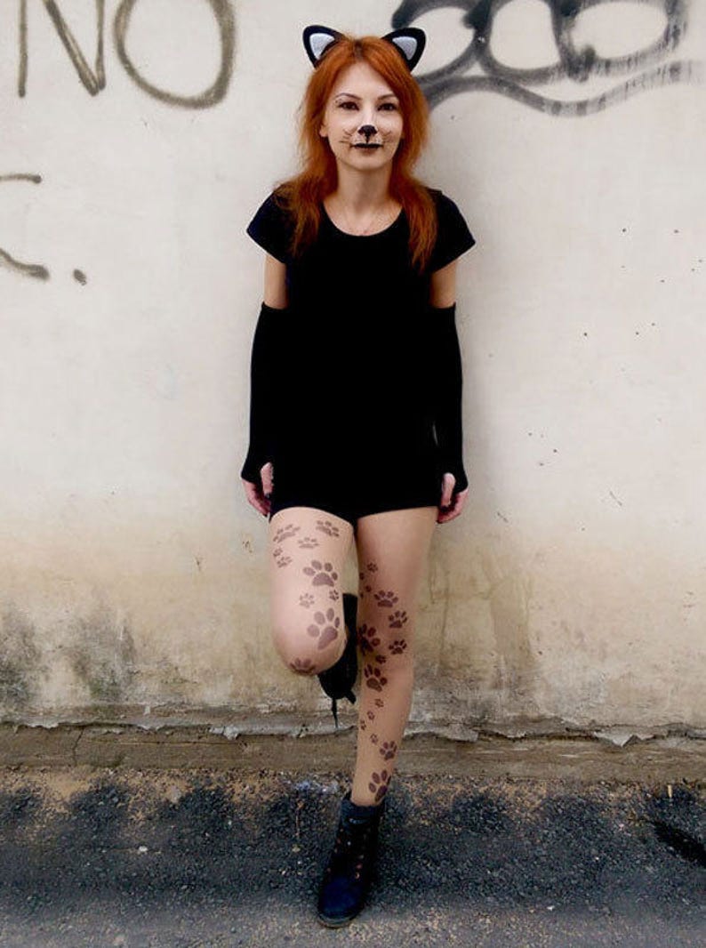Cat Printed Tights, Footprints Tights, Tattoo Tights, Pantyhose ...