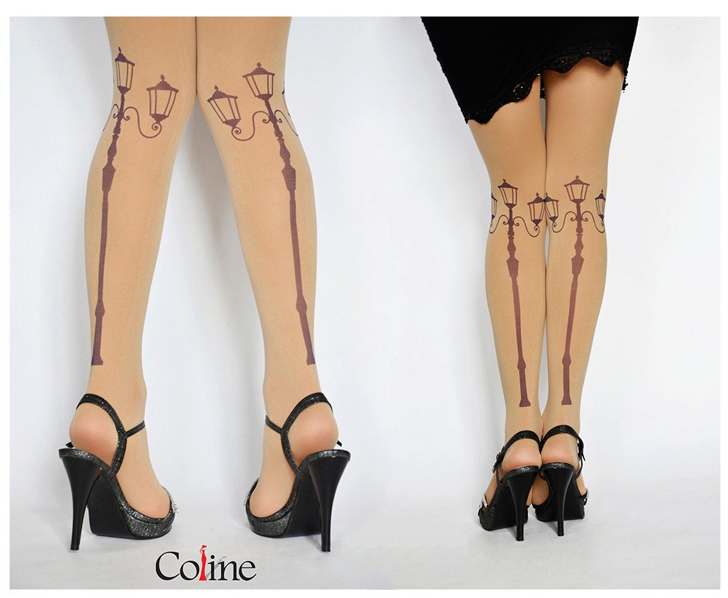 Gorgeous Beige Tights With Print Printed Tighs