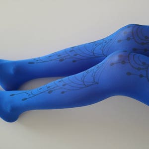 Beautiful Blue Opaque Printed Tights, Hand Printed Tights , Blue ...