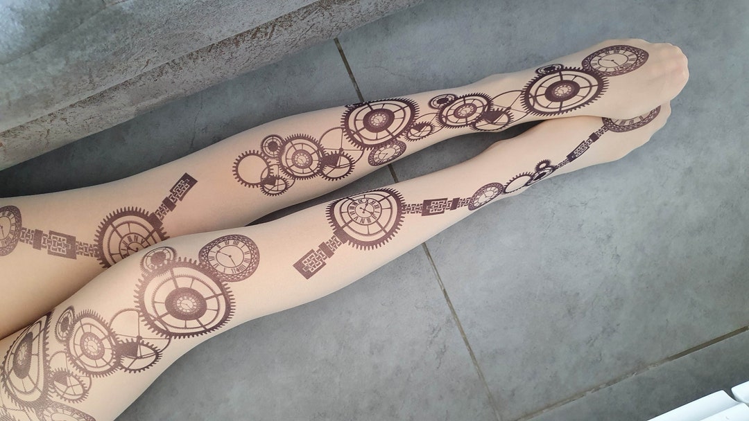 Steampunk Opaque Tights, Steampunk Design Beige Tights - Etsy