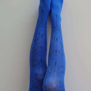 Beautiful Blue Opaque Printed Tights, Hand Printed Tights , Blue ...