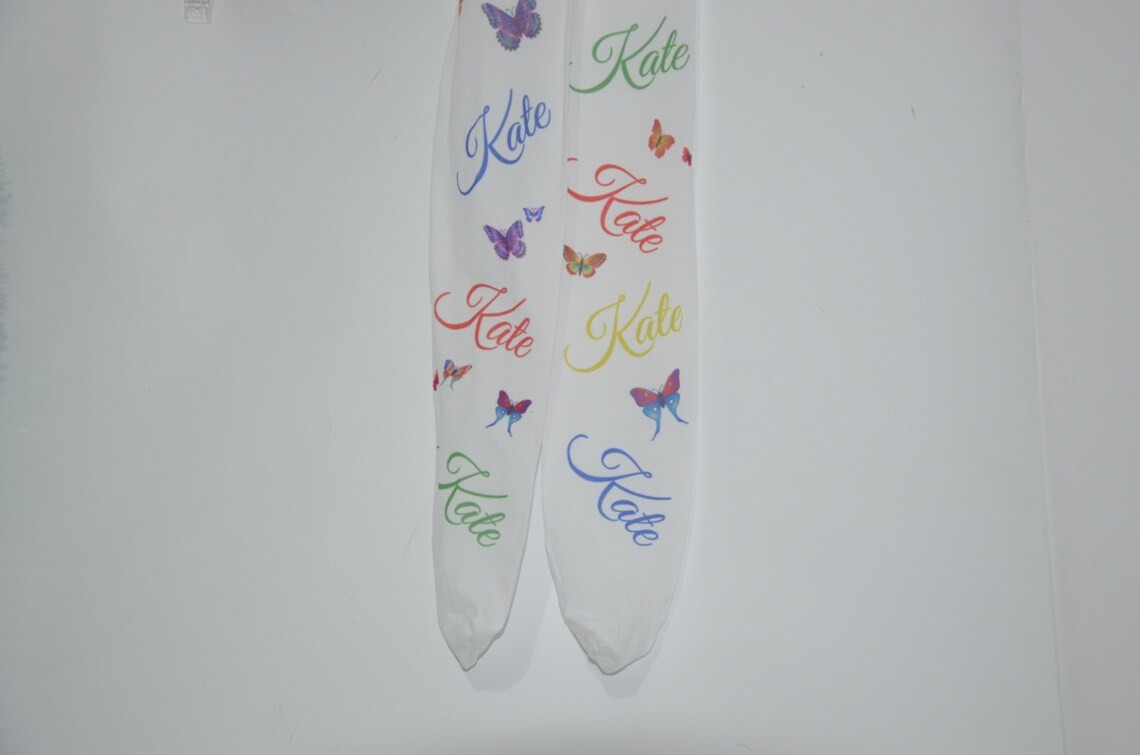 New Personalized Custom Name Tights, Girls' Tights With Butterflies - Etsy