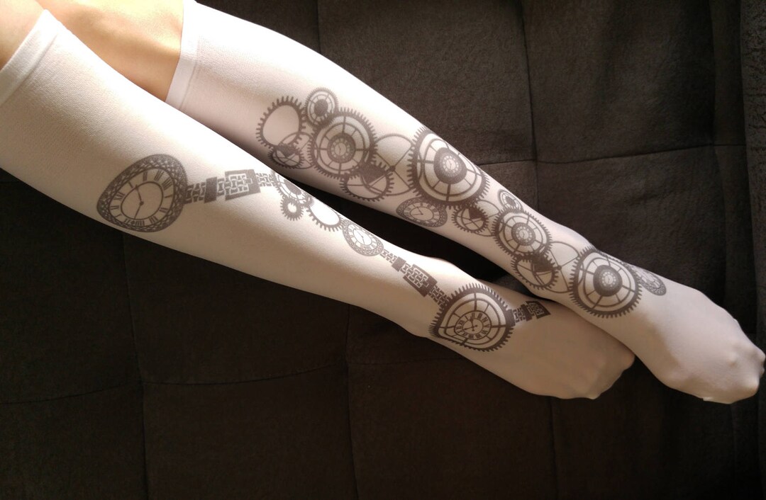 Steampunk Socks, Opaque Printed Knee High, Nylon Socks, Steampunk Art ...