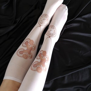New STEAMPUNK Printed Knee High Socks , Steam Punk Hand Printed Nylon ...