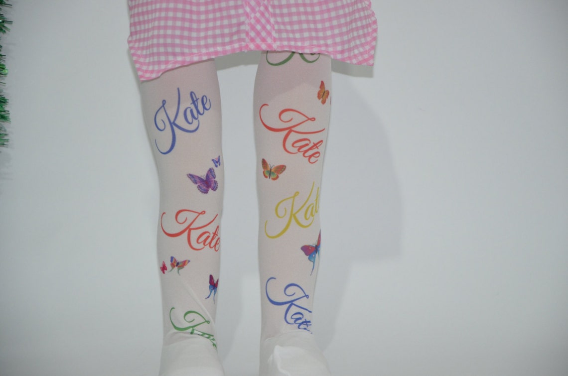 New Personalized Custom Name Tights, Girls' Tights With Butterflies - Etsy