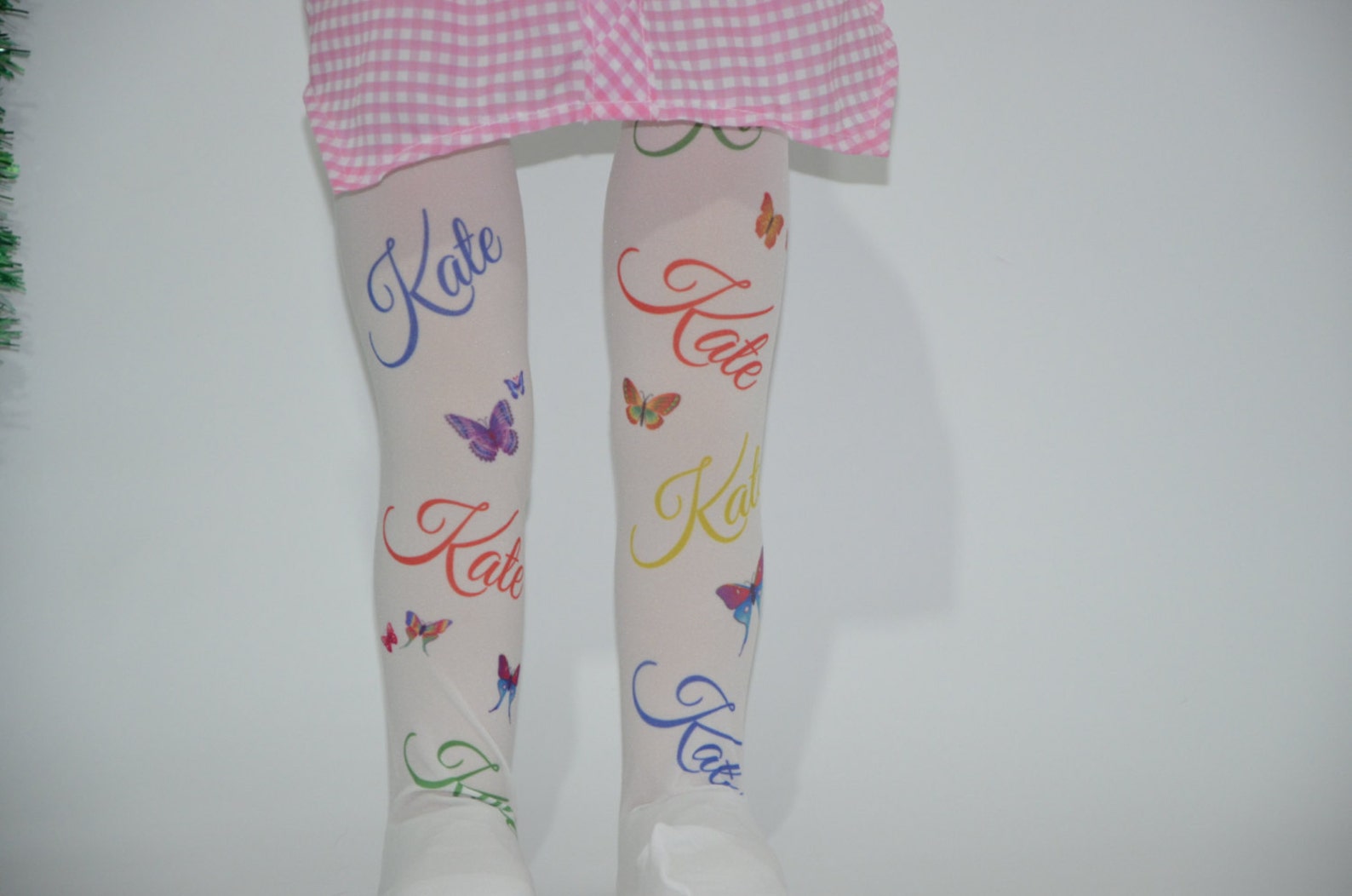 New Personalized Custom Name Tights, Girls' Tights With Butterflies - Etsy