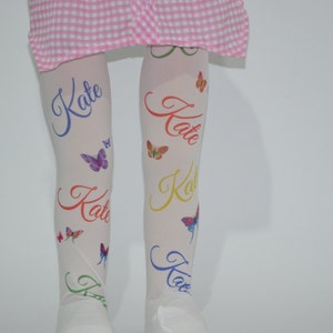 New Personalized Custom Name Tights, Girls' Tights With Butterflies - Etsy