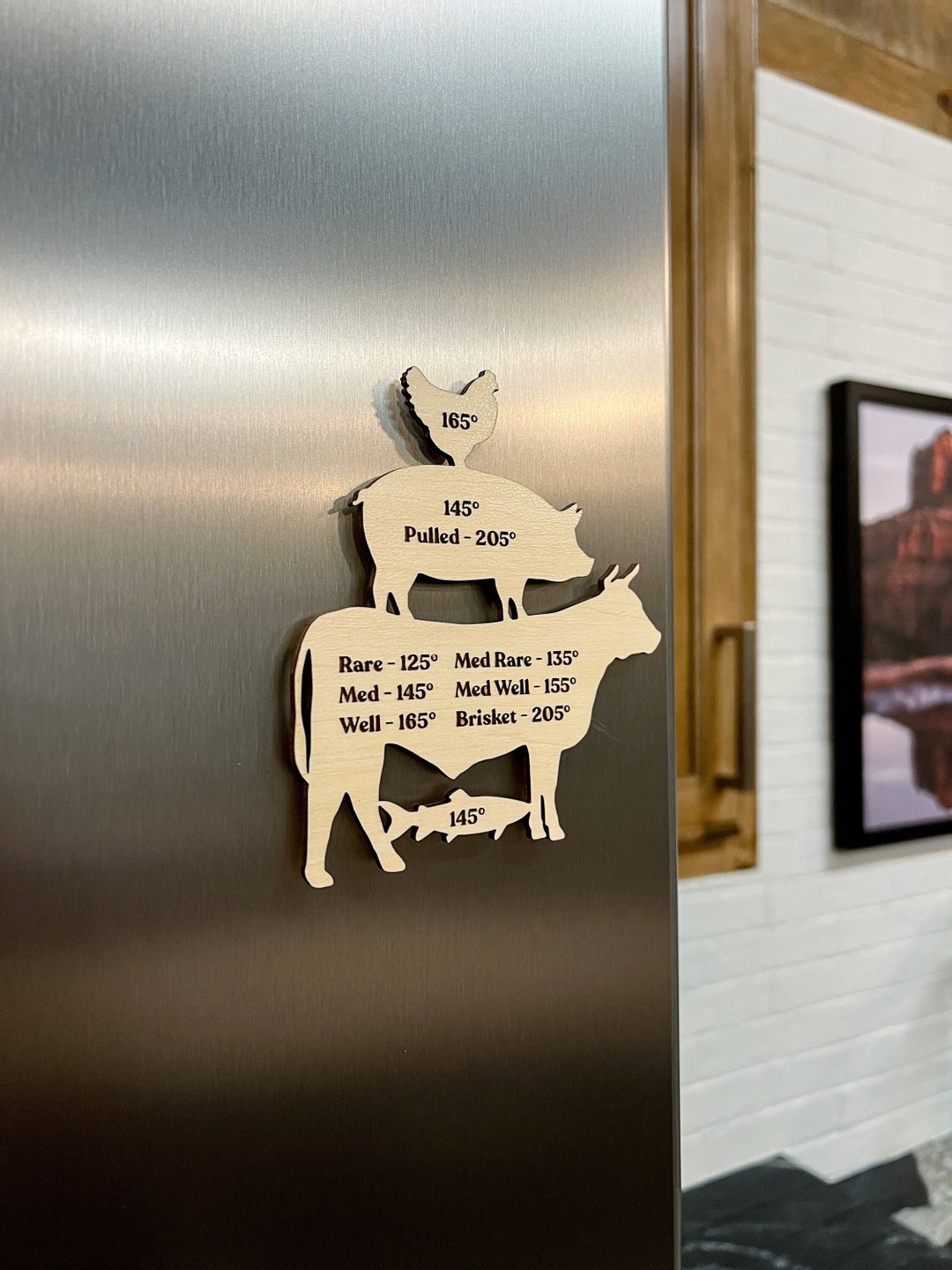 Meat Temperature - Wood Magnet | Wild Game Temperature | Cooking Gift ...