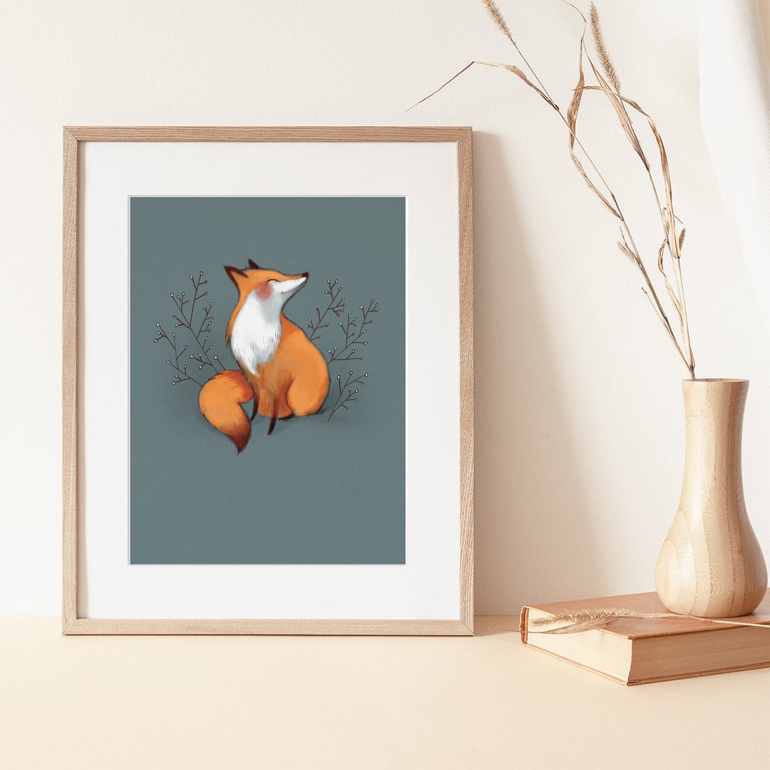 Illustrated BLUE FOX Art Print Animal Drawing Wall Art Valérie - Etsy