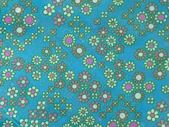Vintage Flower Power Fabric 60s 70s Retro Blue Green Pink - Etsy