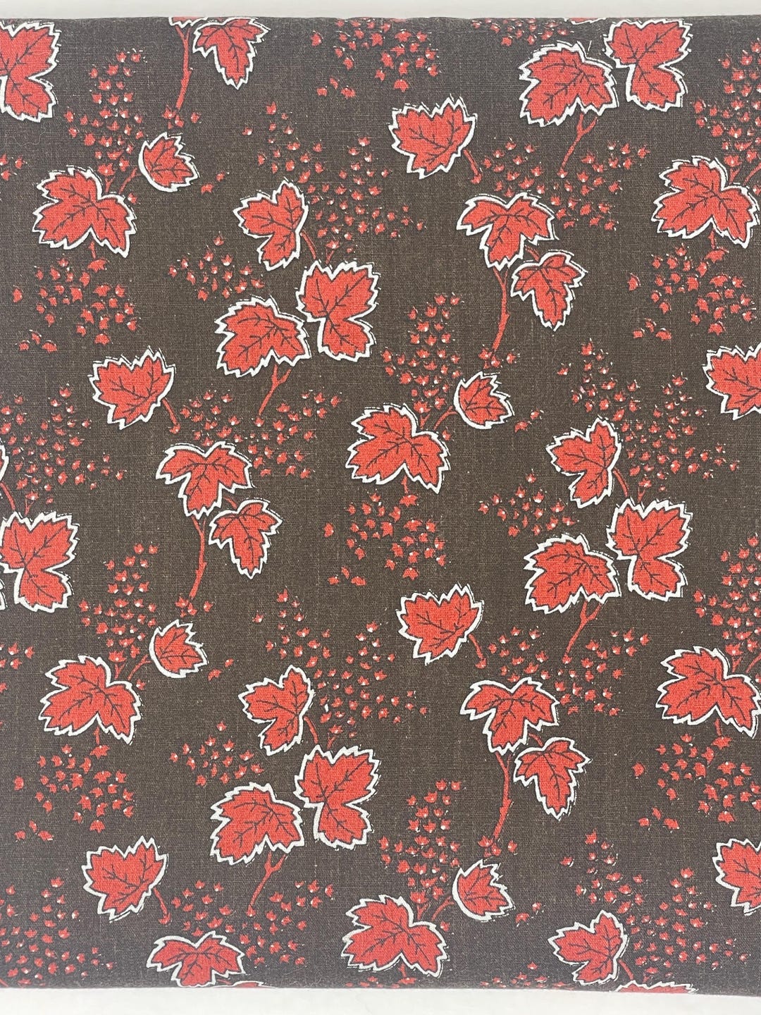 Vintage Fall Autumn Leaves Print Fabric Brown Orange Rust Earth Tones ...