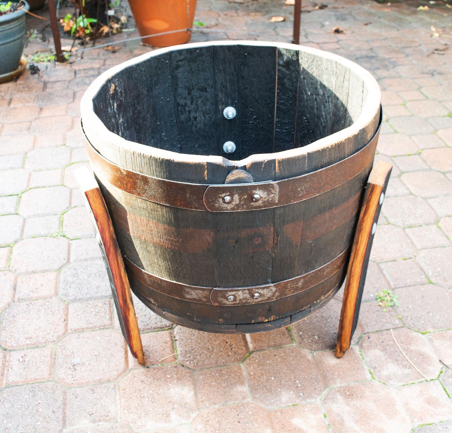 10 Gallon Oak Whiskey Barrel Planter With Legs Handmade Rustic Garden ...