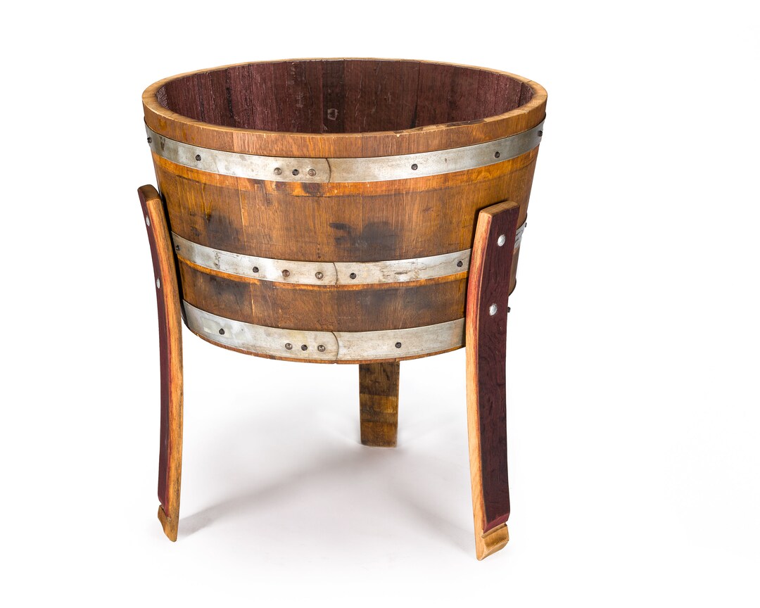 Handmade Reclaimed Oak Wine Barrel Planter With Legs - Rustic Garden ...