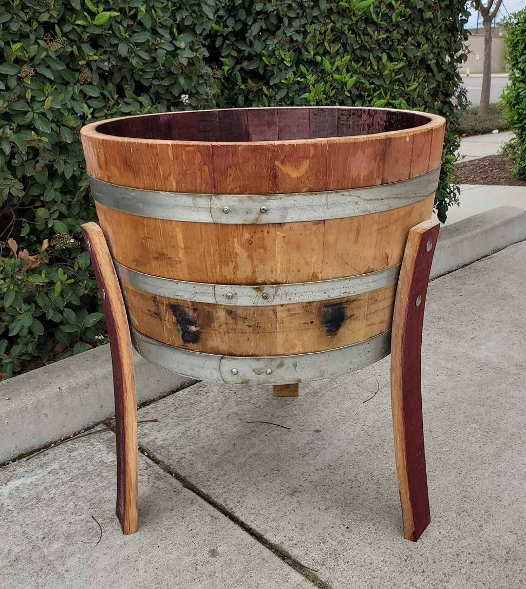 Rustic Raised Wine Barrel Planter With Stave Legs - Etsy