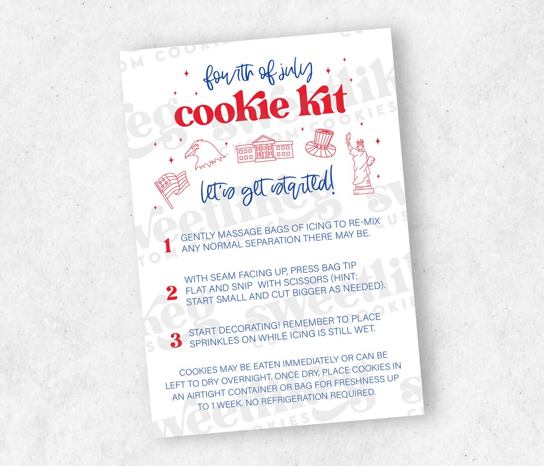 DIY Cookie Kit 4th of July Cookie Card- 3.5"x5" Printable - Etsy