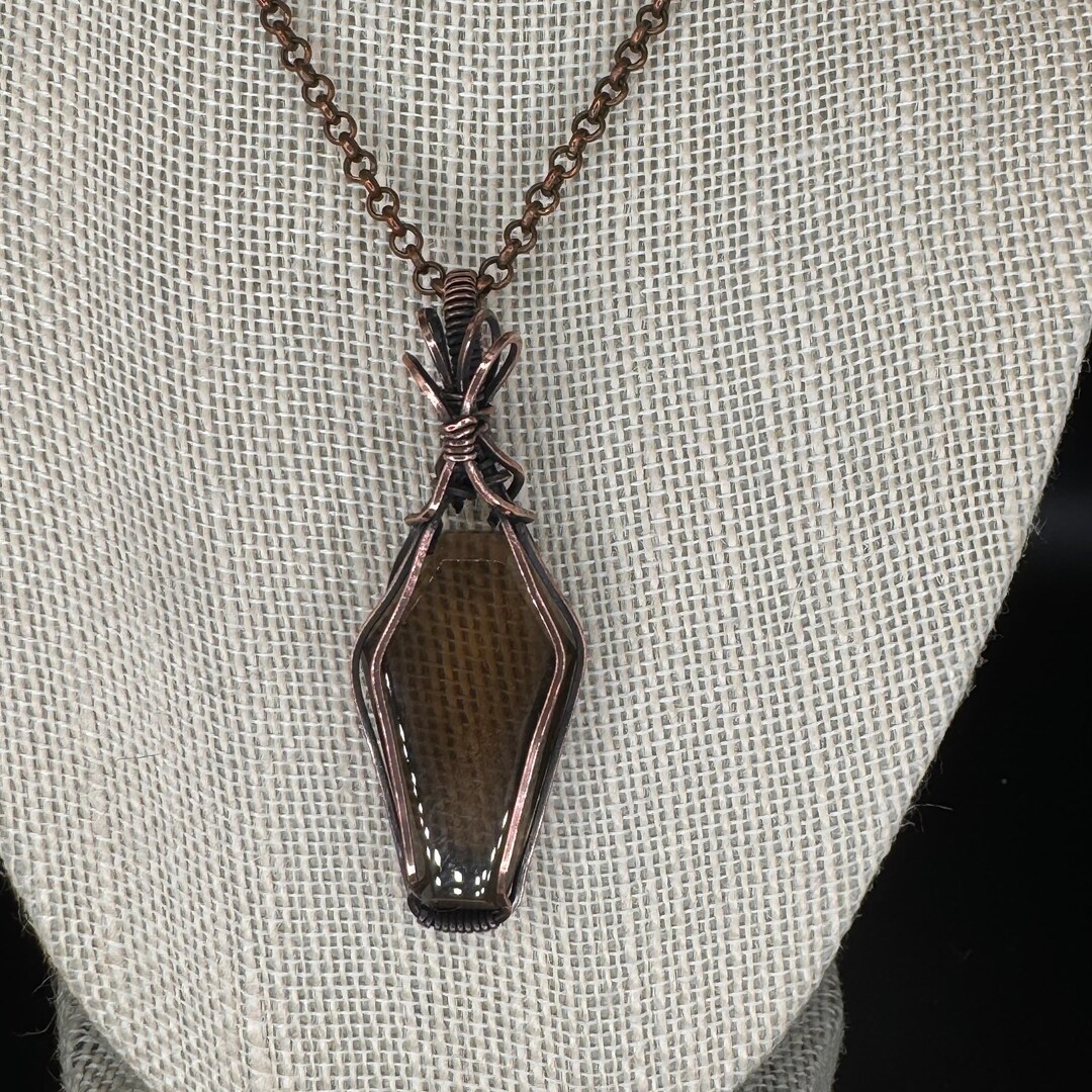 Smoky Quartz Coffin Pendant: Antiqued Copper Wire Wrapped Necklace - Etsy