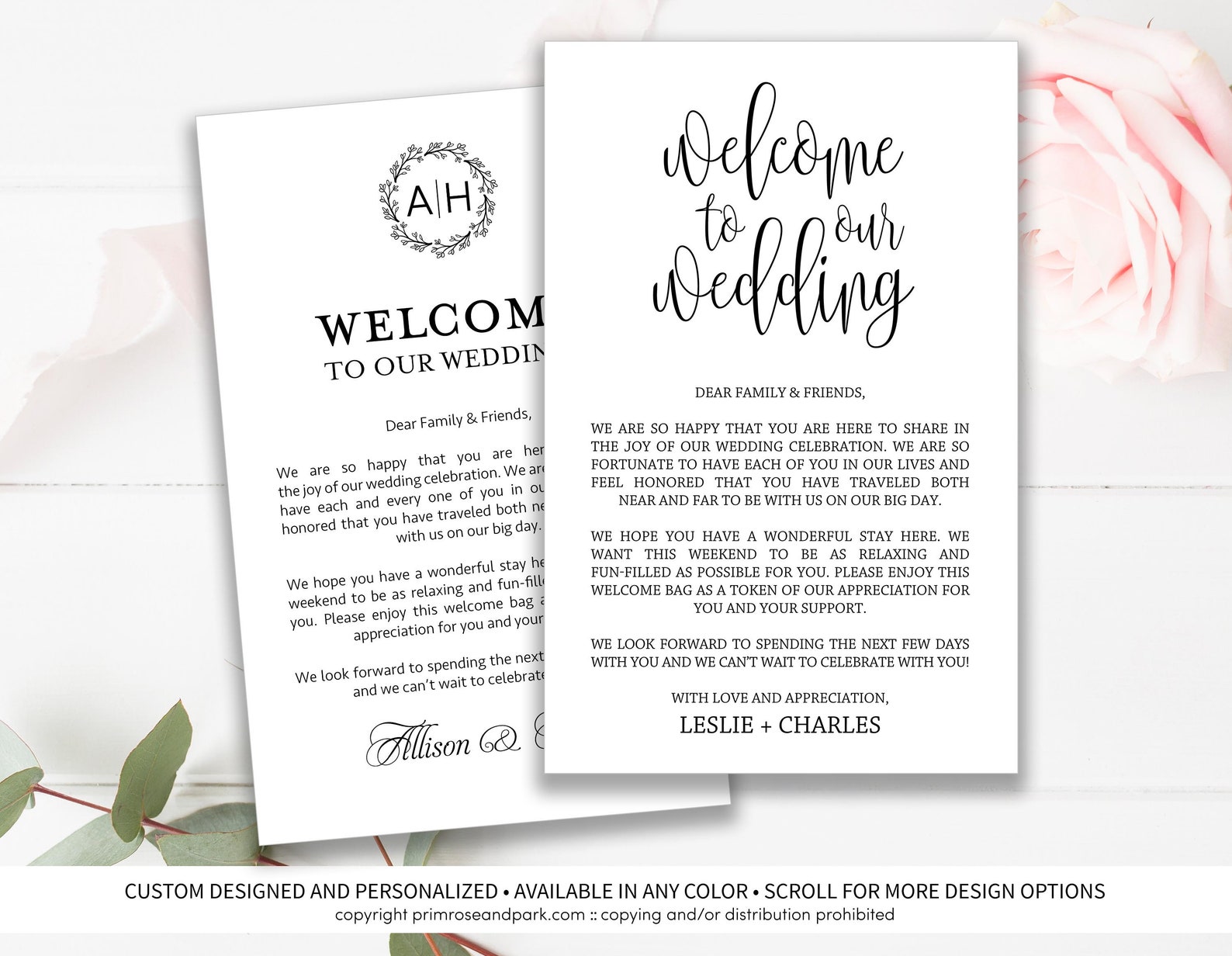 Wedding Welcome Bag Note Wedding Welcome Letters Wedding - Etsy