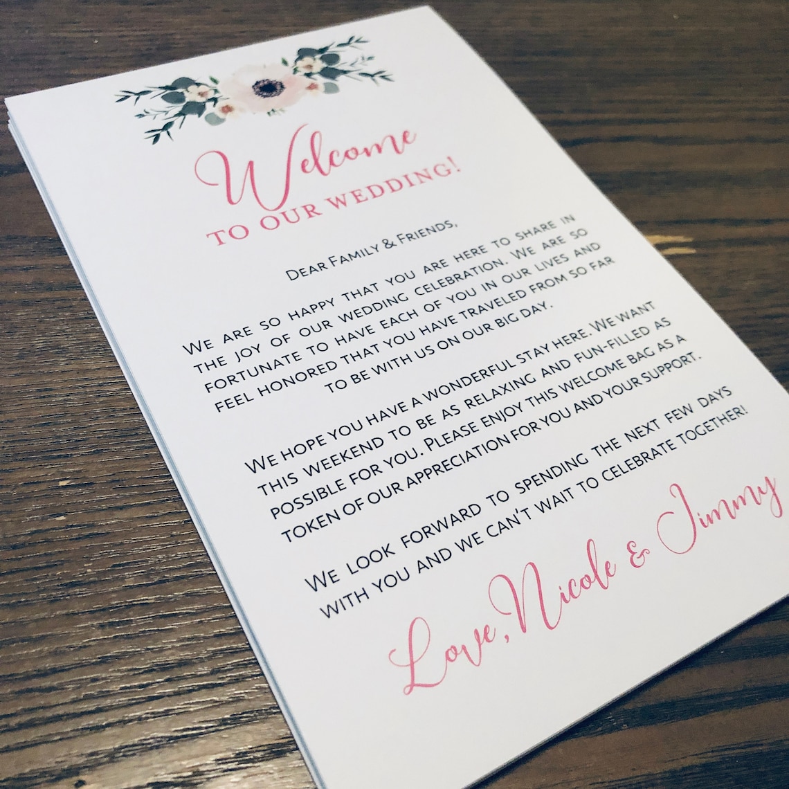 Wedding Welcome Bag Note Wedding Welcome Letters Wedding - Etsy
