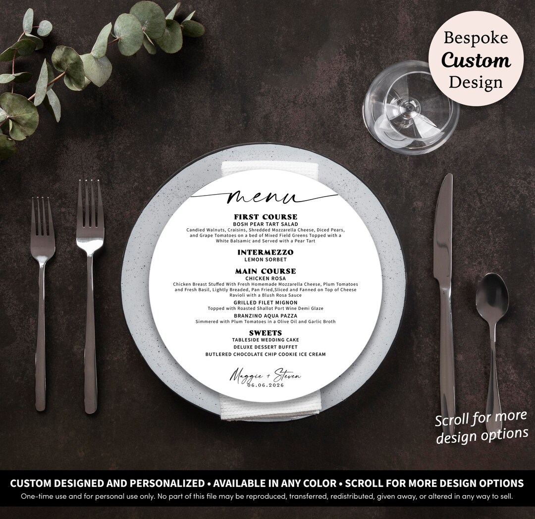 Round Menu Cards | Modern Menu Cards | Wedding Menu Card | Reception ...