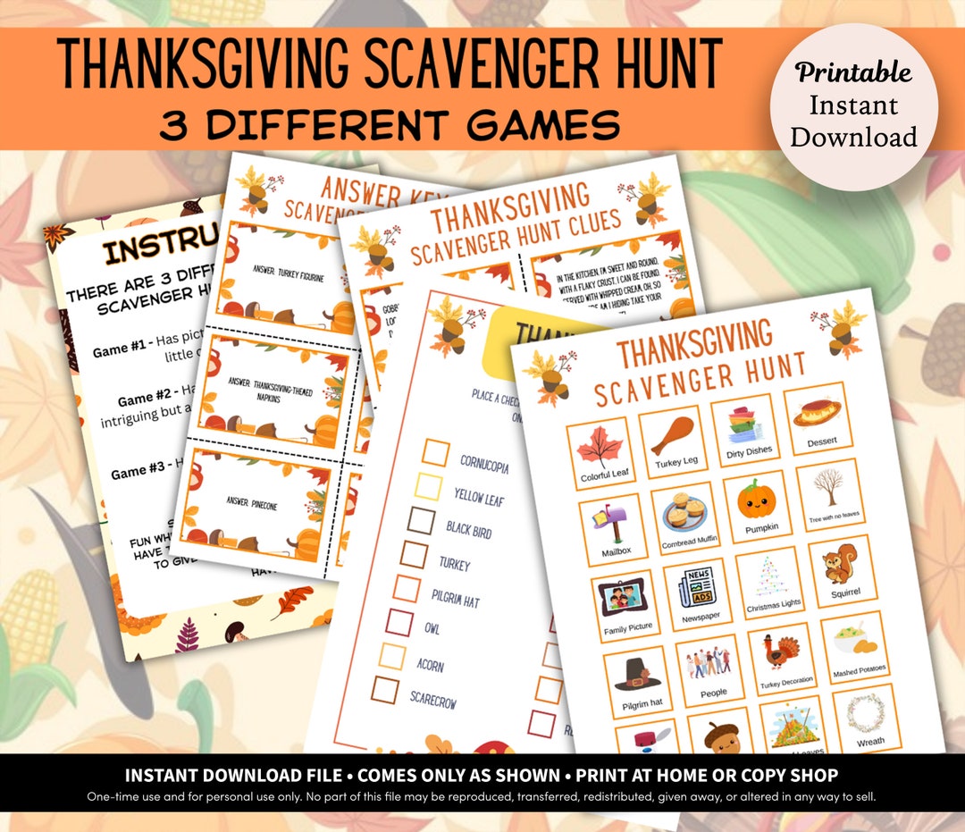 Thanksgiving Scavenger Hunt Printable Download • Thanksgiving Activity ...