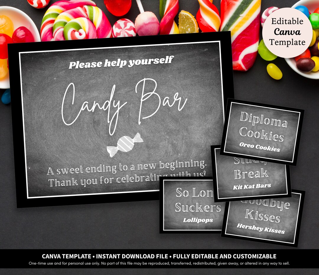 Graduation Candy Bar Sign & Labels: Printable Template (canva) - Etsy