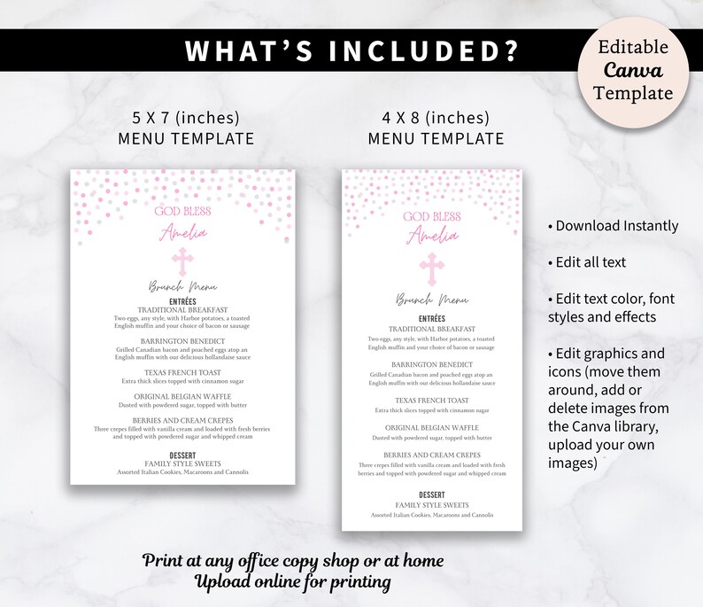 Baptism Menu Card Template: Confetti Design (canva Editable) - Etsy