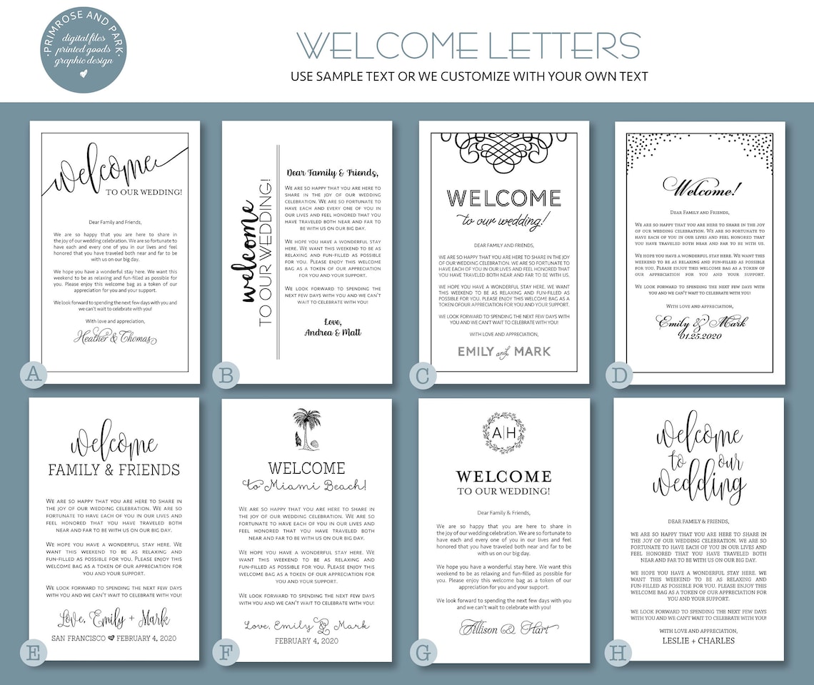 Wedding Welcome Bag Note Wedding Welcome Letters Wedding - Etsy