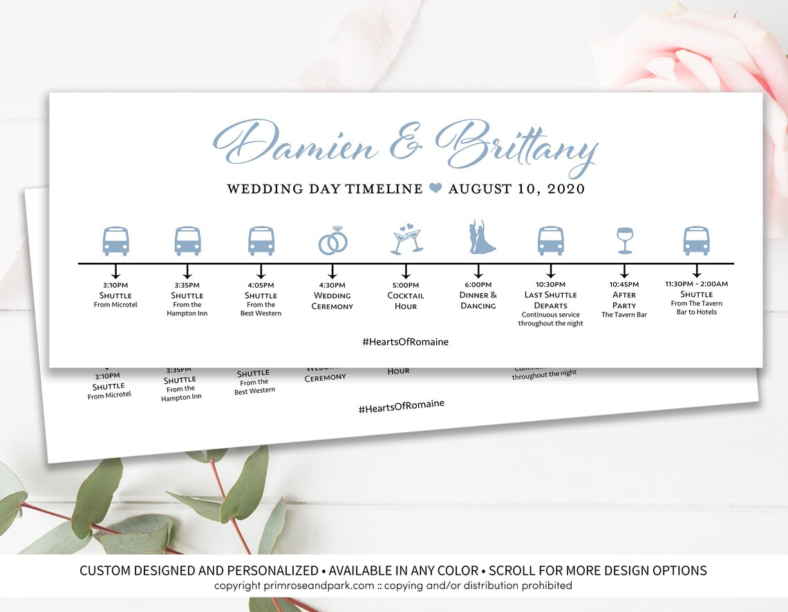 Modern Wedding Timeline Card Wedding Itinerary Wedding | Etsy