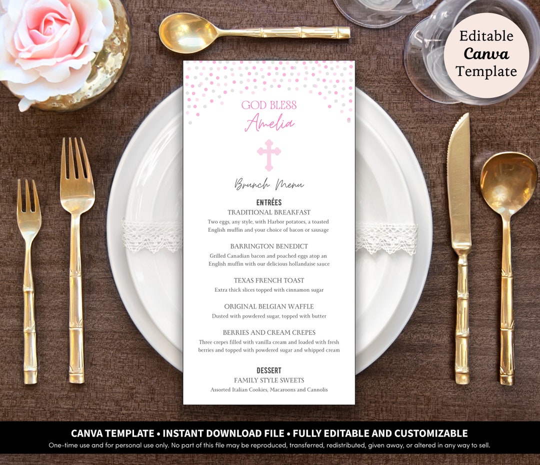 Baptism Menu Card Template: Confetti Design (canva Editable) - Etsy