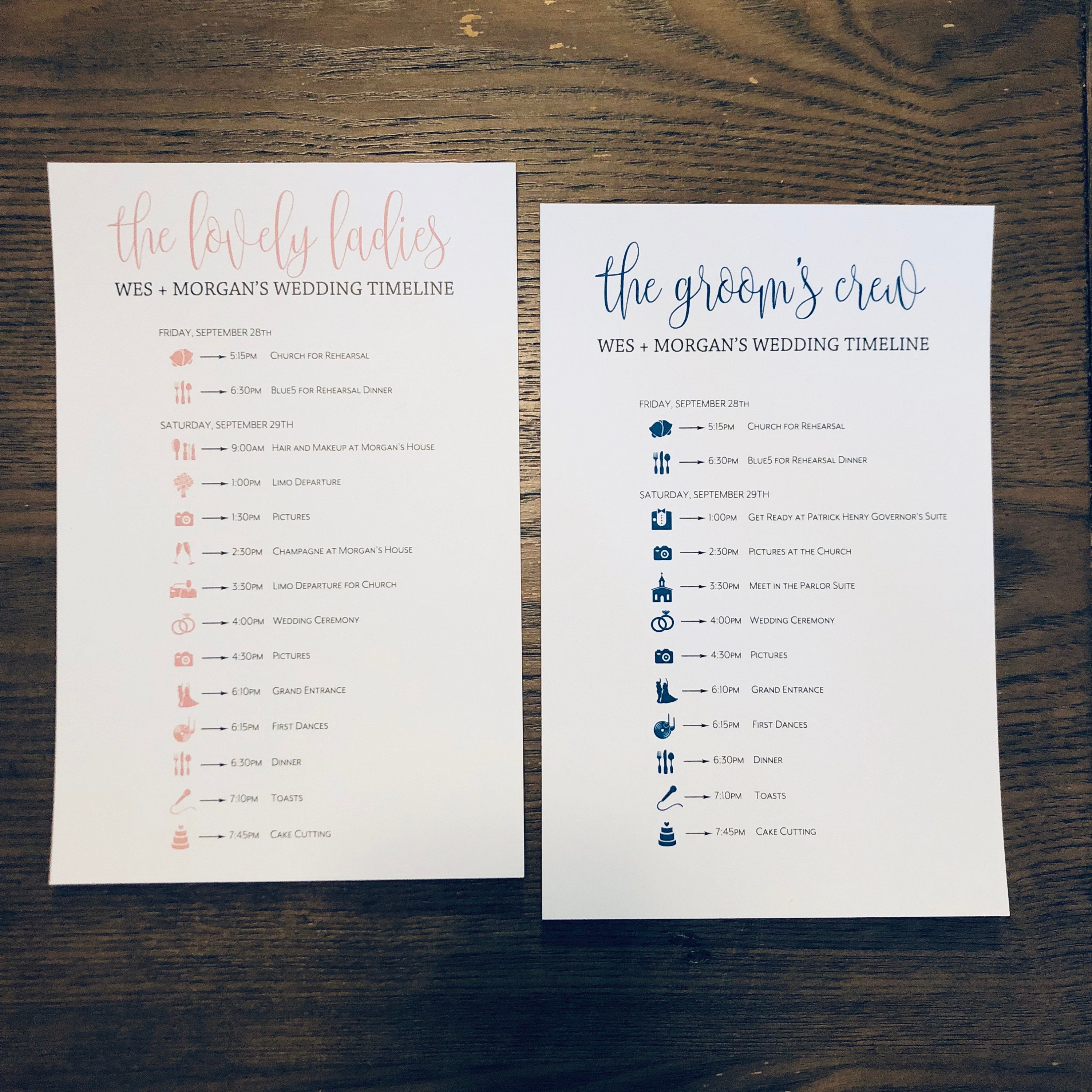 Bridal Party Timeline Cards Bridal Party Itinerary Wedding | Etsy