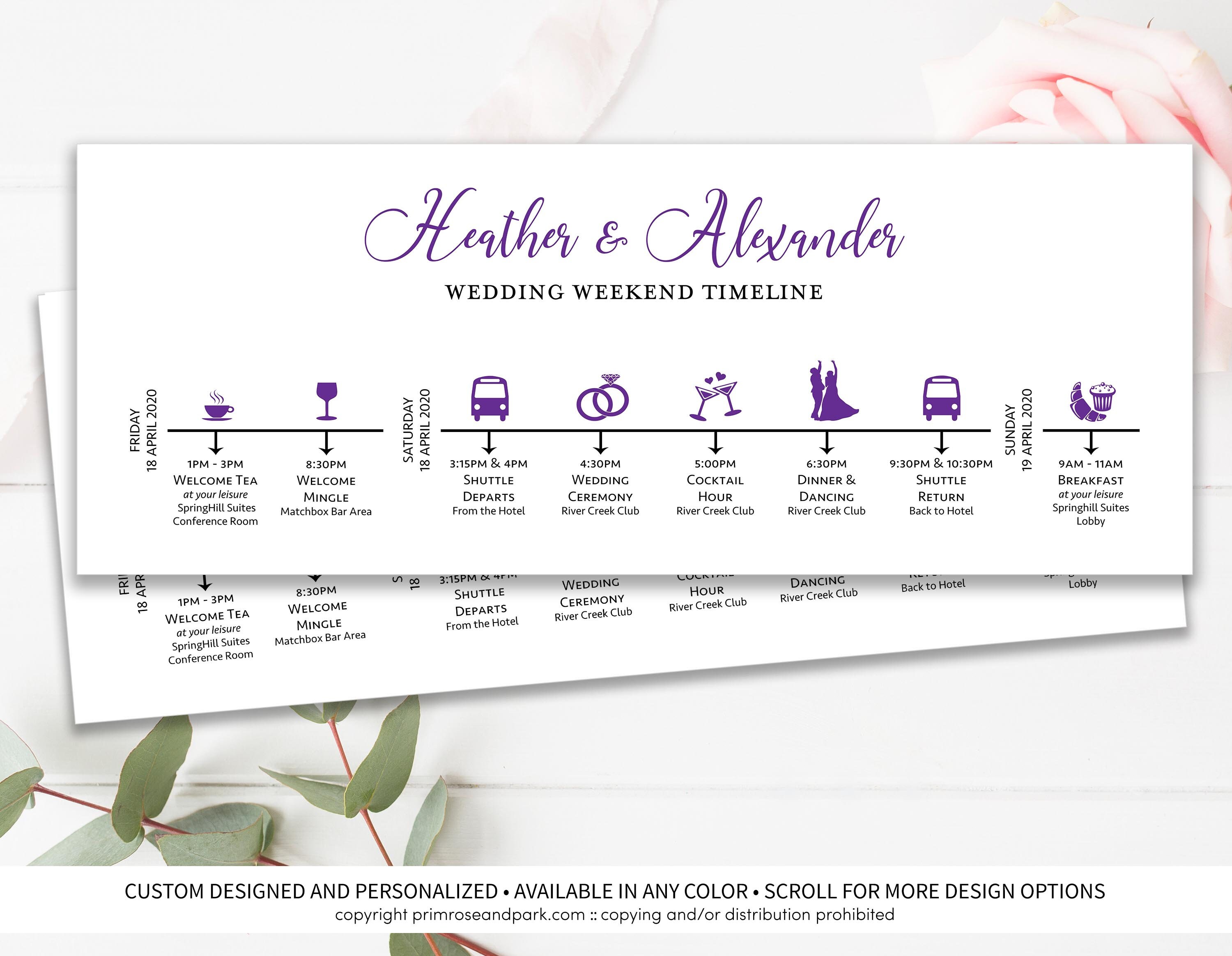 Modern Wedding Timeline Card Wedding Itinerary Wedding | Etsy