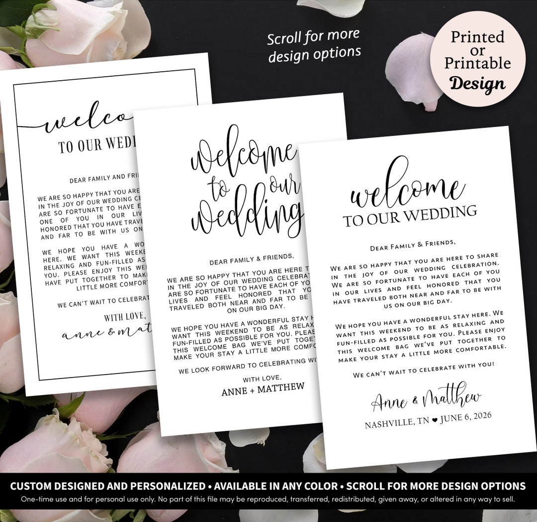 Wedding Welcome Bag Note • Wedding Welcome Letters • Wedding Welcome ...