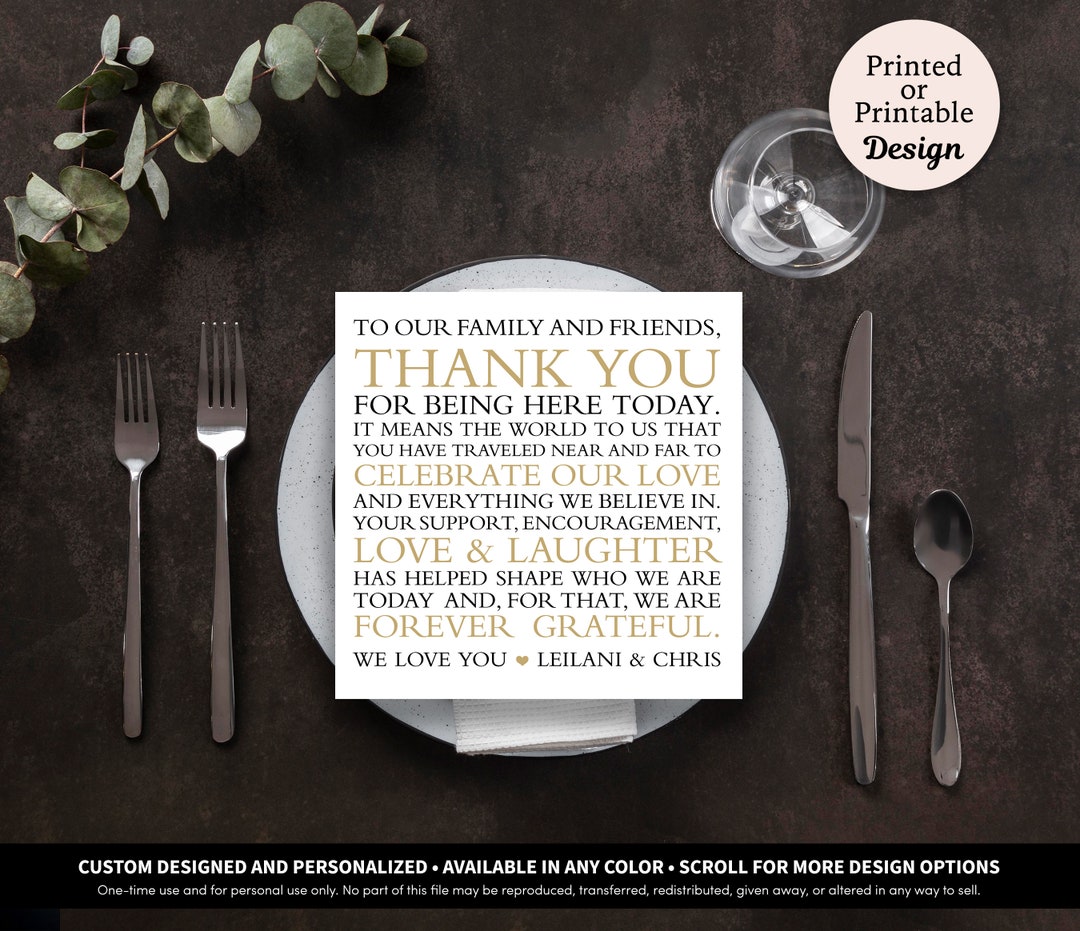 Thank You Reception Card • Wedding Thank You Card • Place Setting Card ...