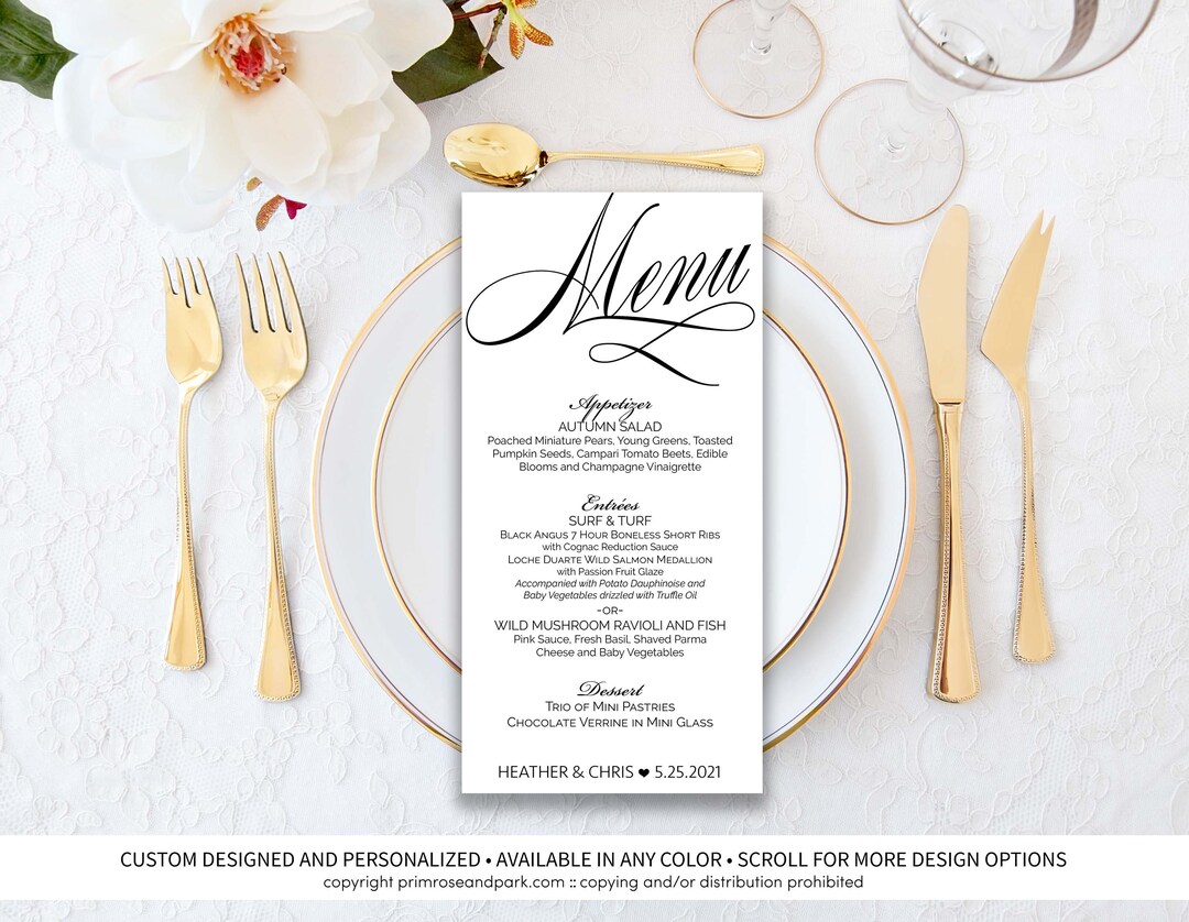 Elegant Menu Cards Modern Menu Cards Wedding Menu Card - Etsy