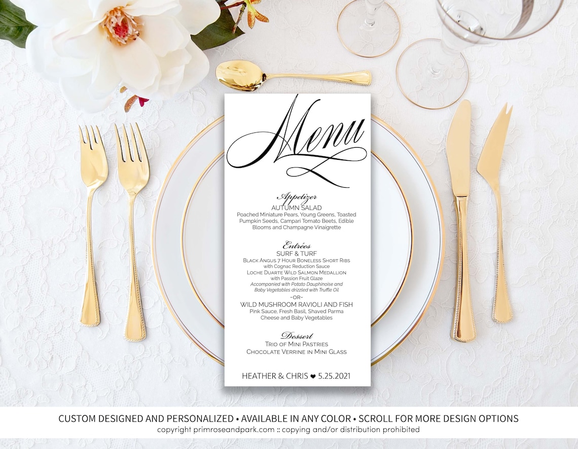 Elegant Menu Cards Modern Menu Cards Wedding Menu Card - Etsy