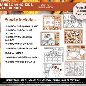 Thanksgiving Kids Printable Download Bundle • Thanksgiving Themed ...