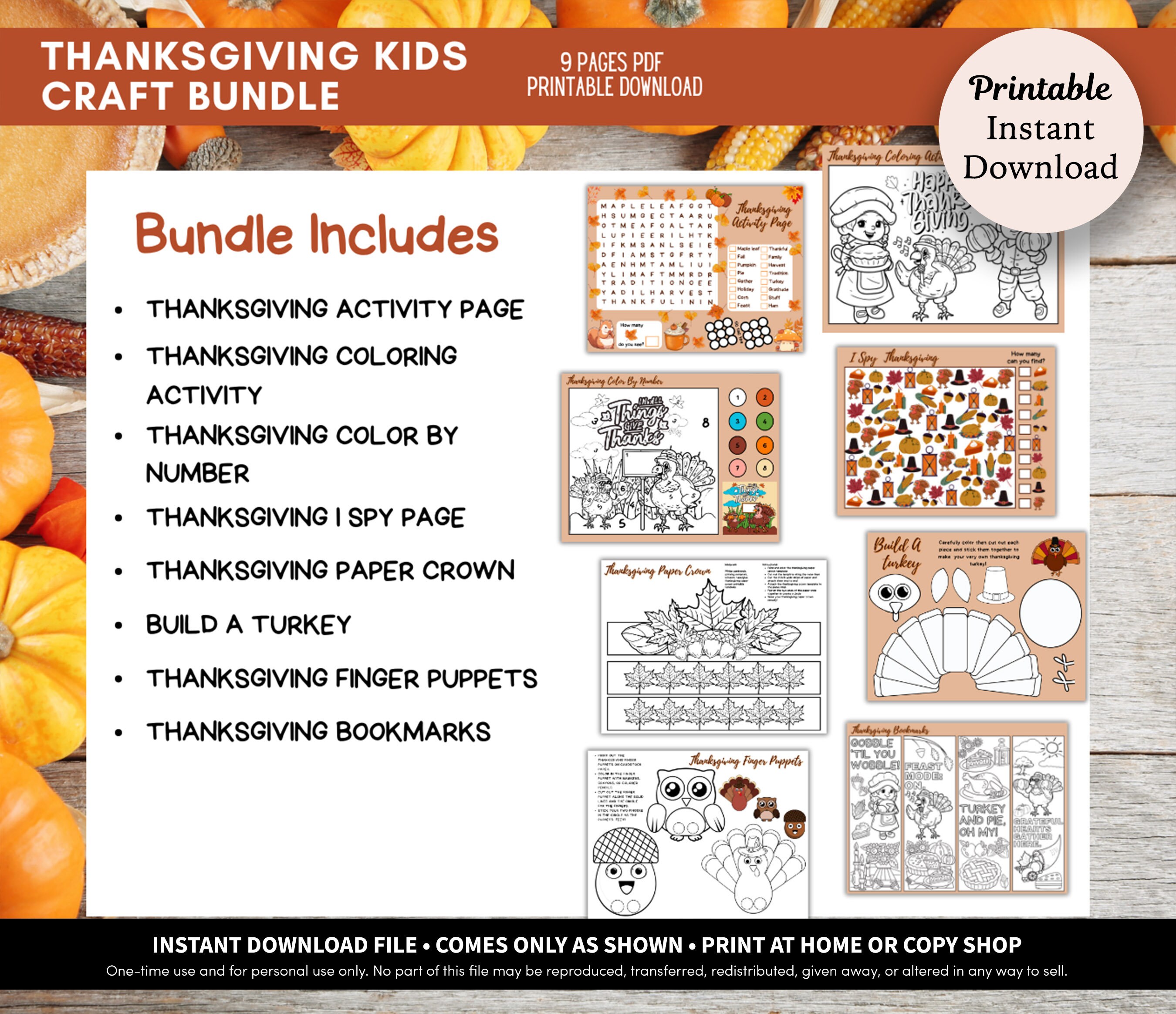 Thanksgiving Kids Printable Download Bundle • Thanksgiving Themed ...