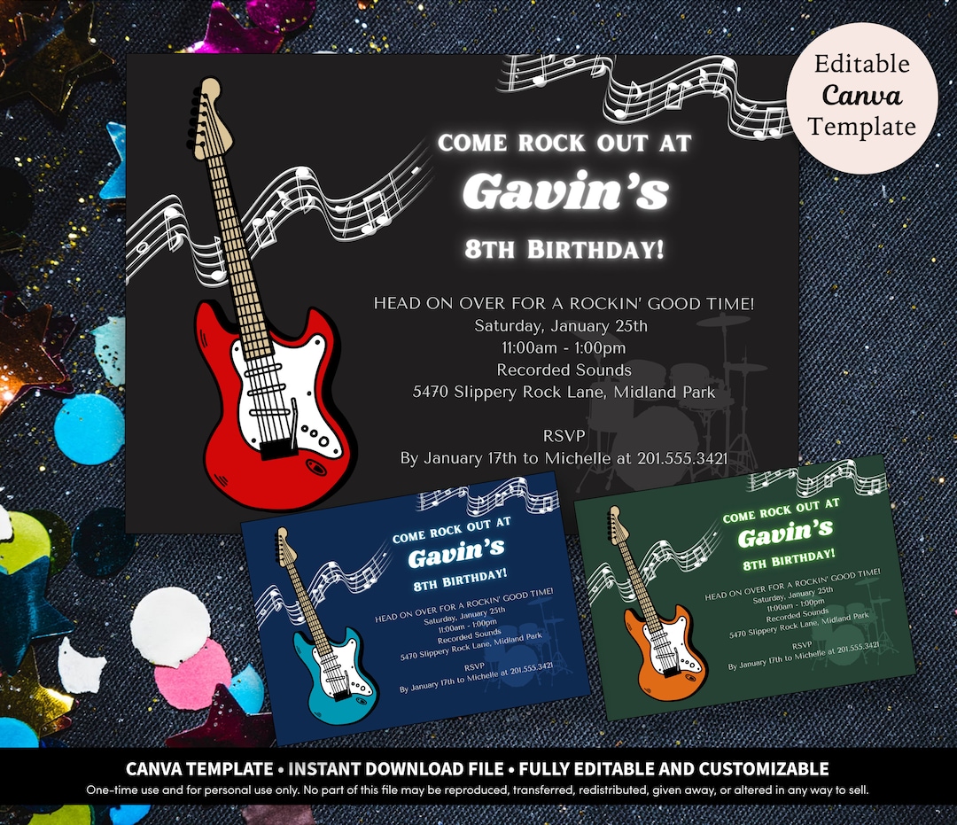 Rock Star Birthday Invitation Printable Download Template | Guitar ...