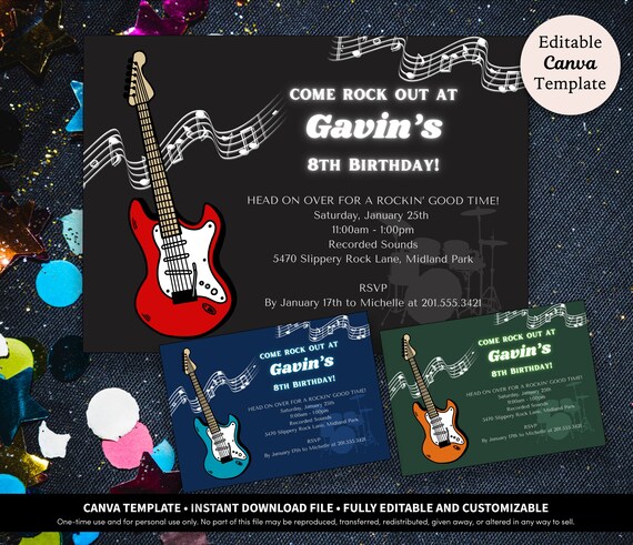 Invitaciones De Estrella De Rock Para Imprimir Cartel De Banda De Rock
