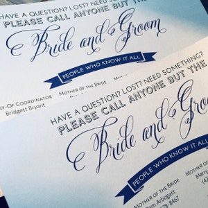 Call Anyone but the Bride Cards • Wedding Info Insert • Wedding ...