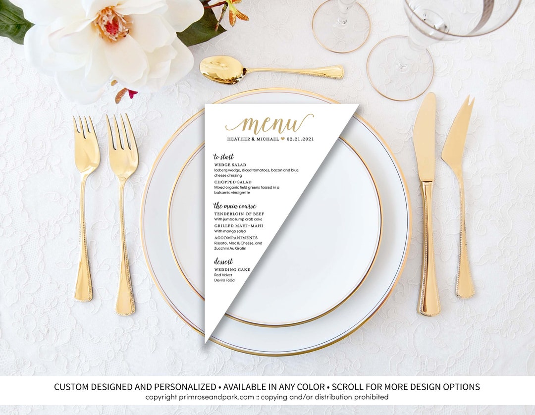Triangle Menu Cards Printed Modern Menu Cards Wedding Menu - Etsy
