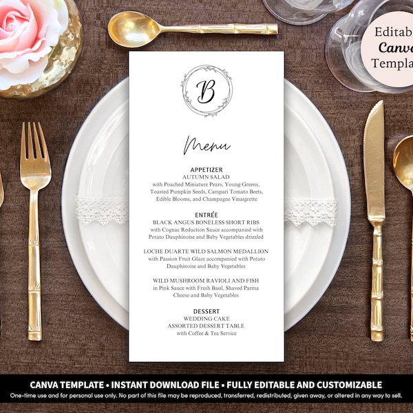 Monogram Menu - Etsy