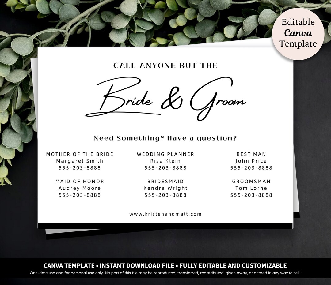 Call Anyone but the Bride Card Printable Template Download | Call ...