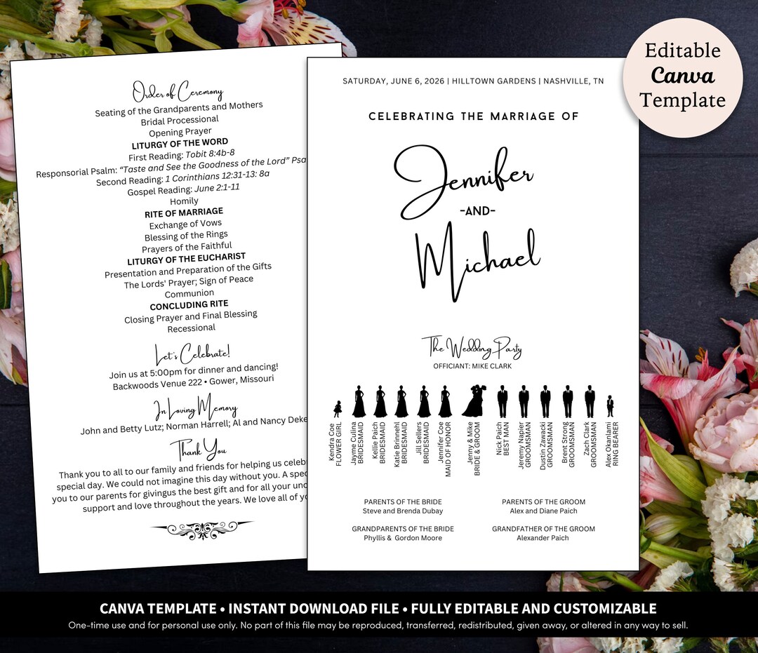 Silhouette Wedding Program Template Download | Wedding Program Fan ...